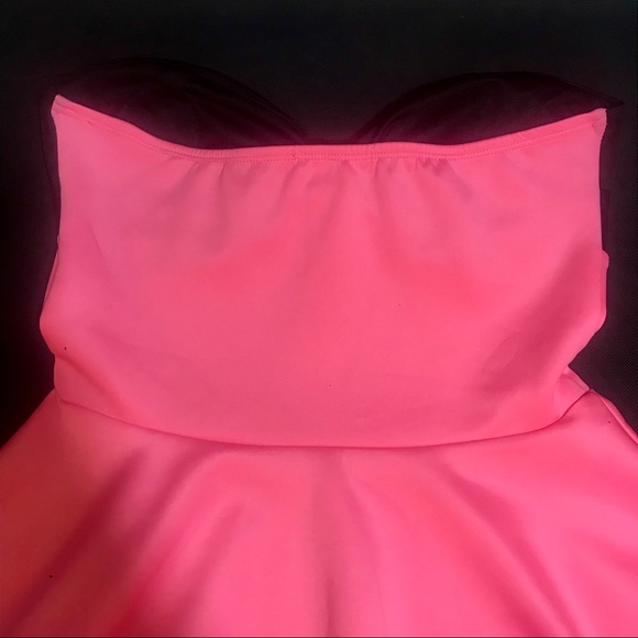 Body Central | Tops | Neon Pink Scuba Peplum Tube Top Wblack Bow | Poshmark